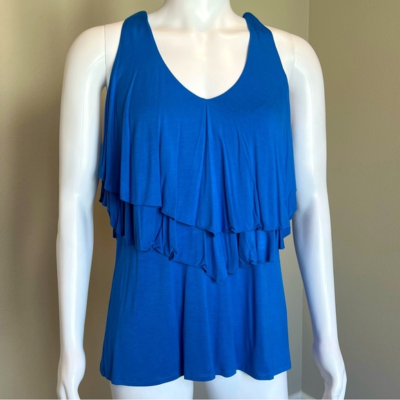 Boston Proper | Tops | Royal Blue Ruffled Tank Blouse | Poshmark